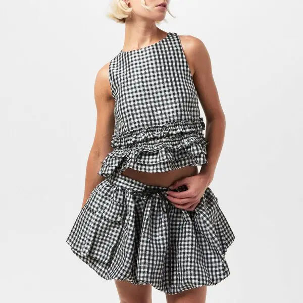 GANNI Black And White Plaid Sleeveless Top
