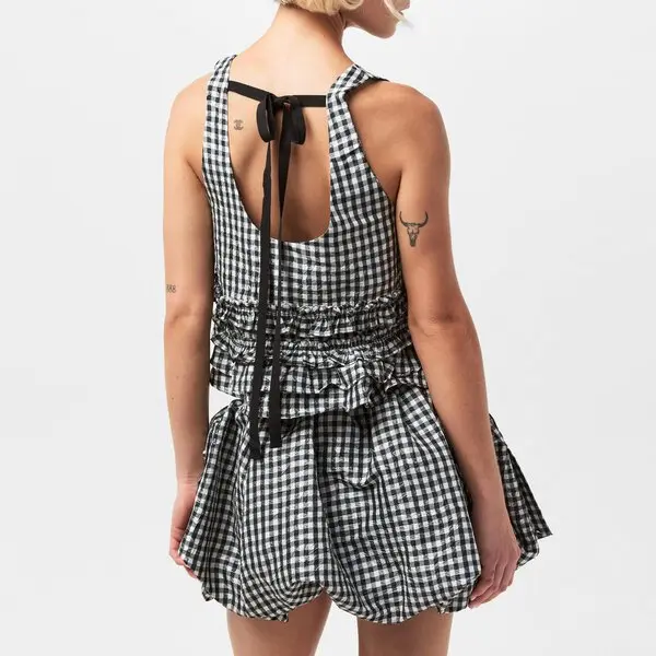GANNI Black And White Plaid Sleeveless Top