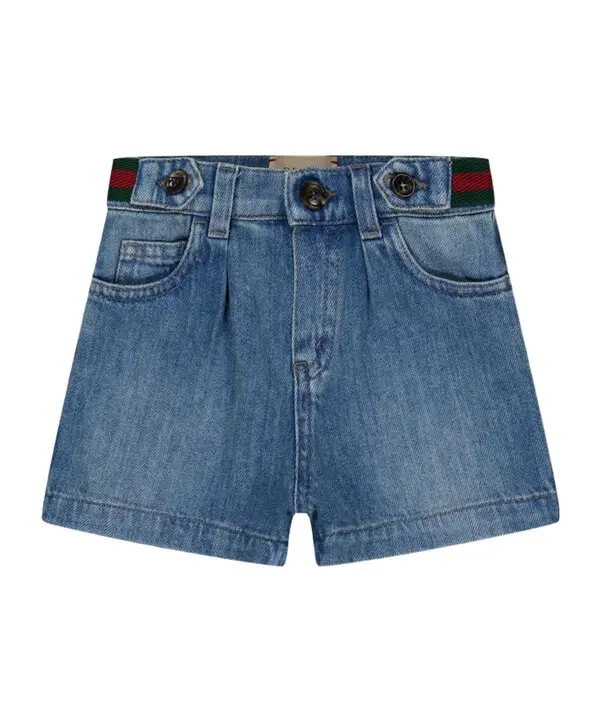 Gucci Denim Bermuda Shorts With Signature Webbing - Blue