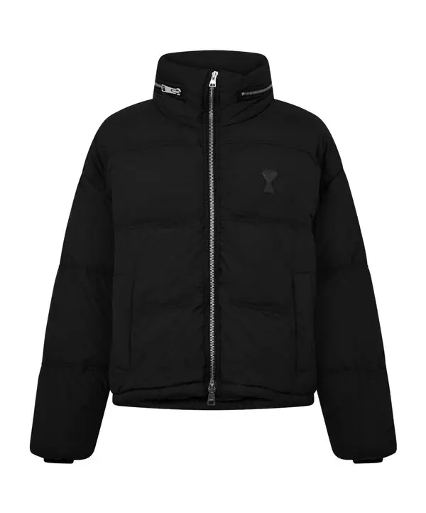 AMI Paris Heart Logo Quilted Down Jacket - Black
