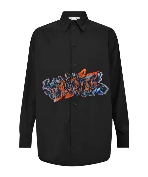 Off-White Loose Long-sleeve Shirt With Graffiti Print
