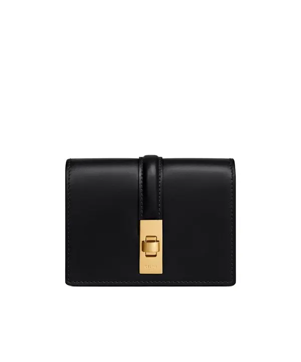 Celine 16 Card Holder With Flap In Shiny Calfskin - Black