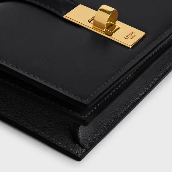 Celine 16 Card Holder With Flap In Shiny Calfskin - Black