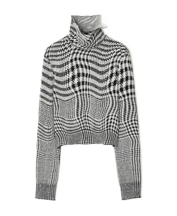 Burberry High-neck Knitted Jumper With Twisted Houndstooth Jacquard