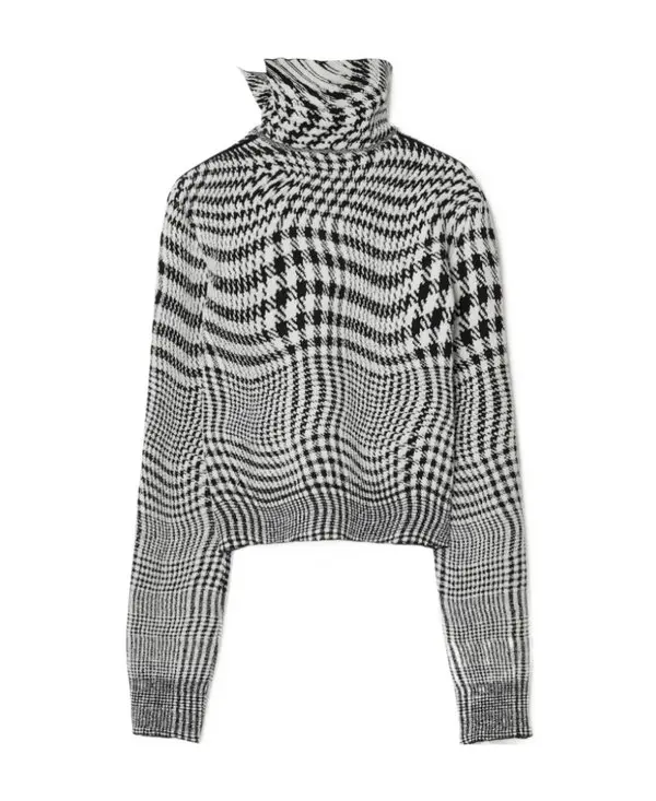 Burberry High-neck Knitted Jumper With Twisted Houndstooth Jacquard