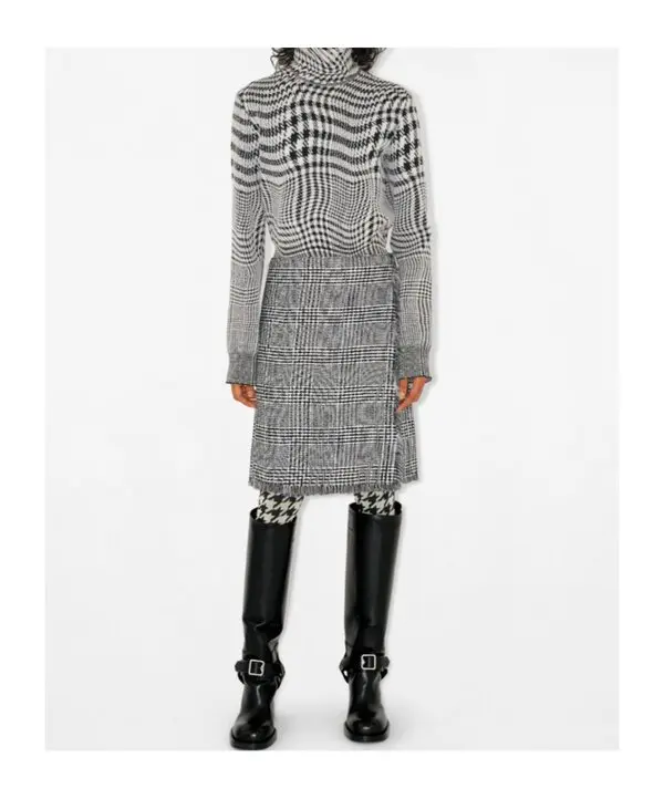 Burberry High-neck Knitted Jumper With Twisted Houndstooth Jacquard