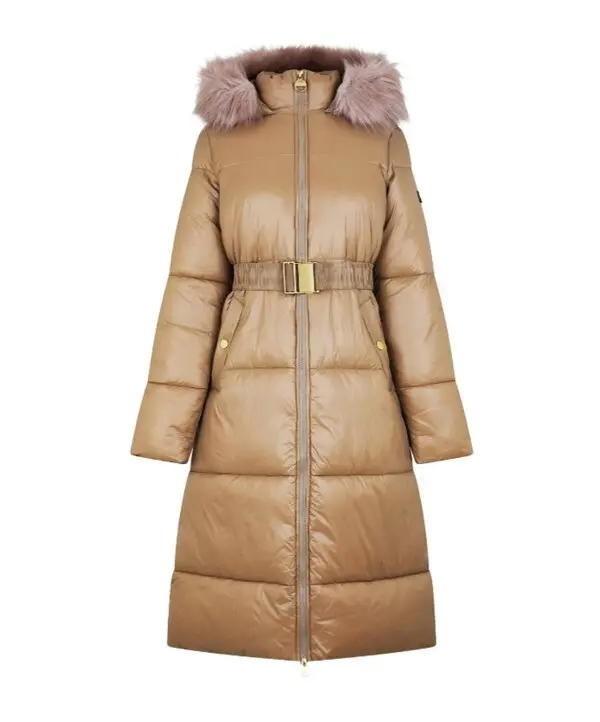 Barbour Saskia Long Puffer Jacket With Hood And Belt