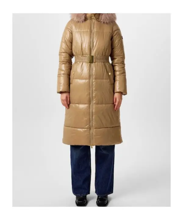 Barbour Saskia Long Puffer Jacket With Hood And Belt