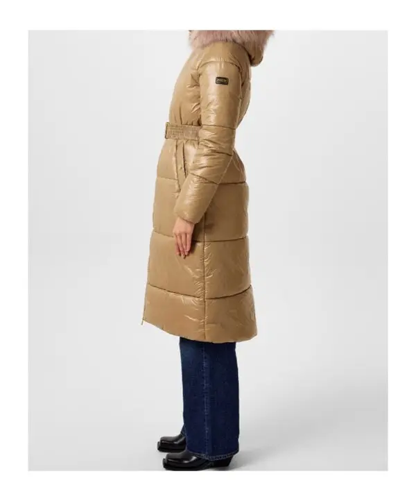 Barbour Saskia Long Puffer Jacket With Hood And Belt