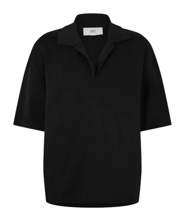 AMI Paris Knitted Short-sleeved Polo Shirt - Black