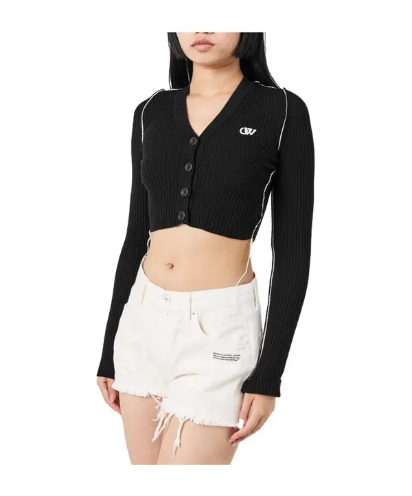 Off-White Ribbed Cropped Cardigan