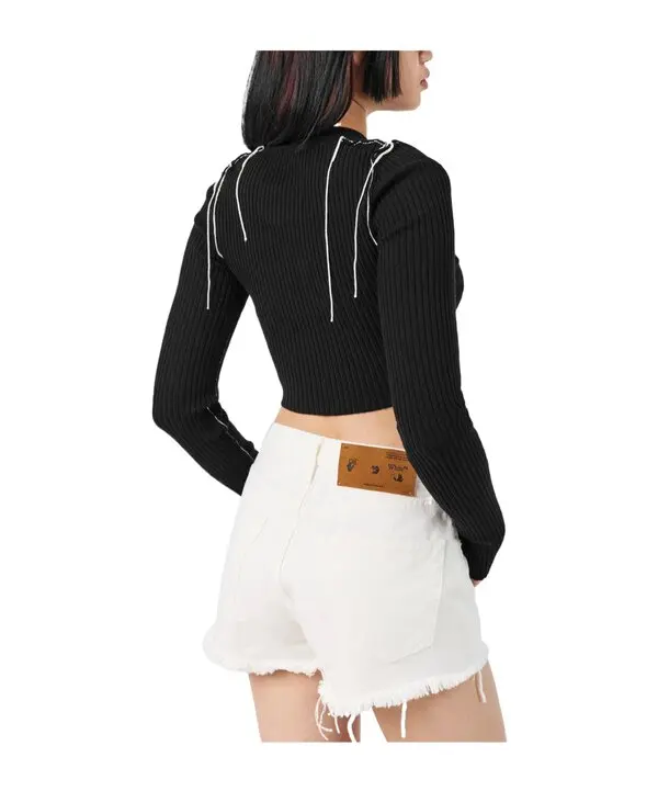 Off-White Ribbed Cropped Cardigan