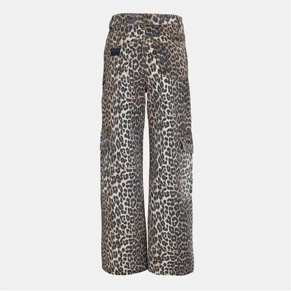 GANNI Angie Wide Leg Jeans In Leopard Print