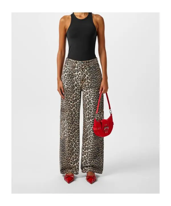 GANNI Angie Wide Leg Jeans In Leopard Print