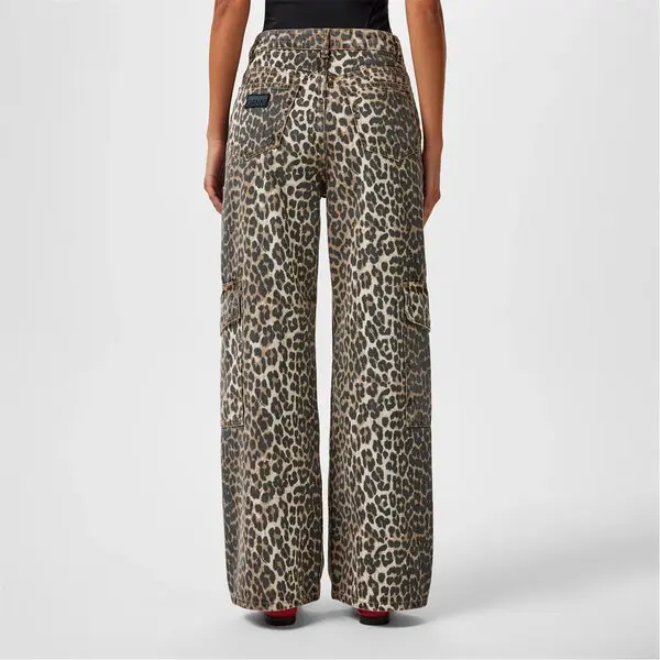 GANNI Angie Wide Leg Jeans In Leopard Print