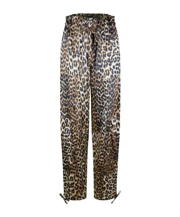 GANNI Leopard Print Satin Cargo Pants