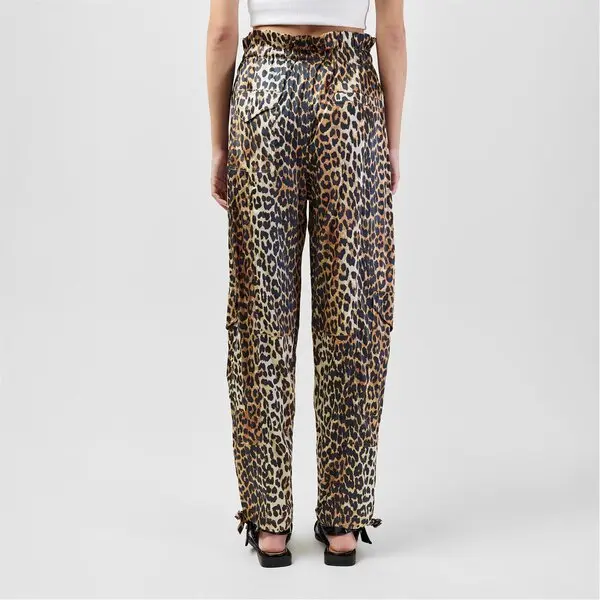 GANNI Leopard Print Satin Cargo Pants