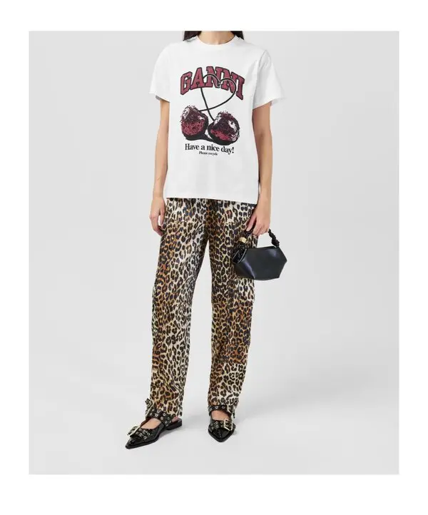 GANNI Leopard Print Satin Cargo Pants