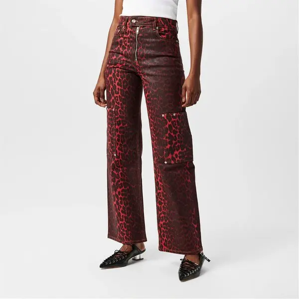 GANNI Andi Cargo Jeans In Leopard Print