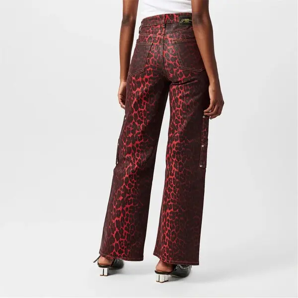GANNI Andi Cargo Jeans In Leopard Print