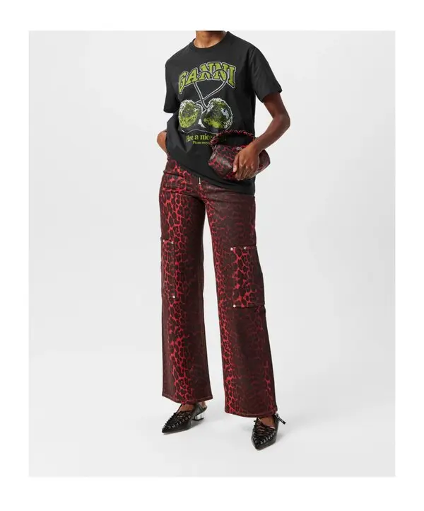 GANNI Andi Cargo Jeans In Leopard Print