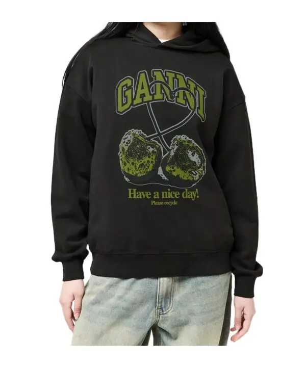 GANNI Cherry Hoodie With Graphic Print - Black