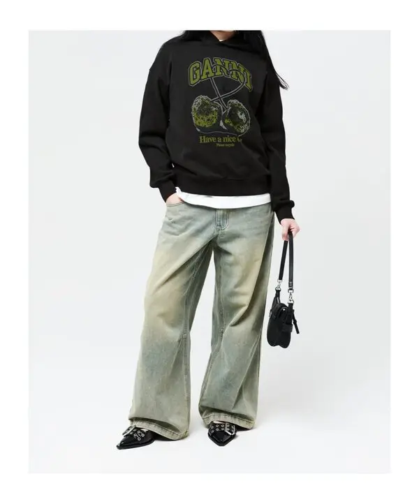 GANNI Cherry Hoodie With Graphic Print - Black