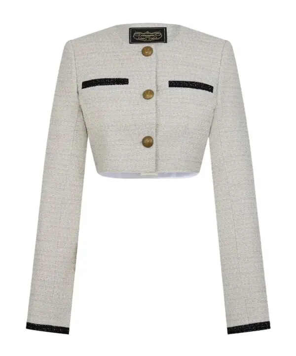 Vetements Cropped Tweed Jacket With Contrasting Piping
