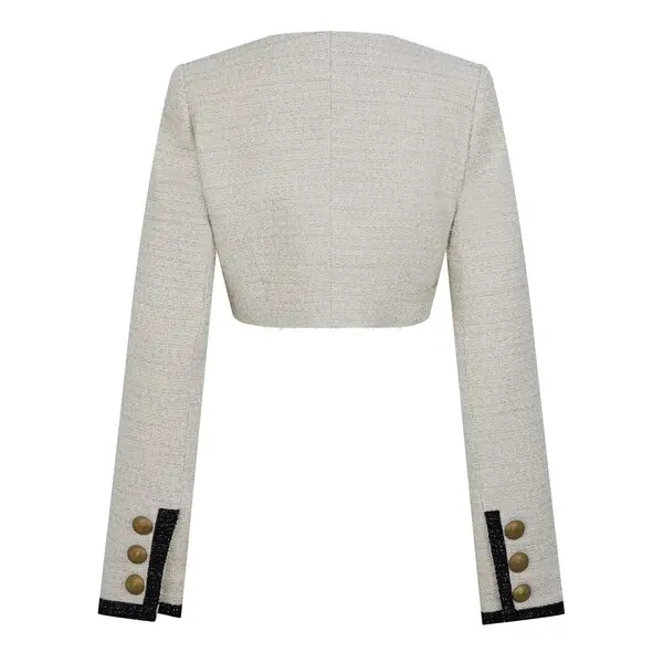 Vetements Cropped Tweed Jacket With Contrasting Piping
