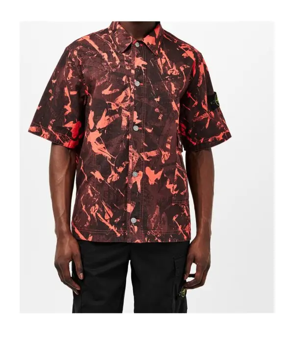 Stone Island Camo Short Sleeve Shirt - Black