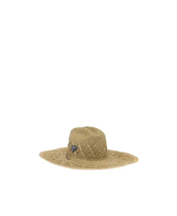 Prada Woven Straw Sun Hat With Logo Detail - Nude