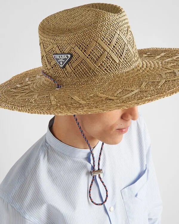 Prada Woven Straw Sun Hat With Logo Detail