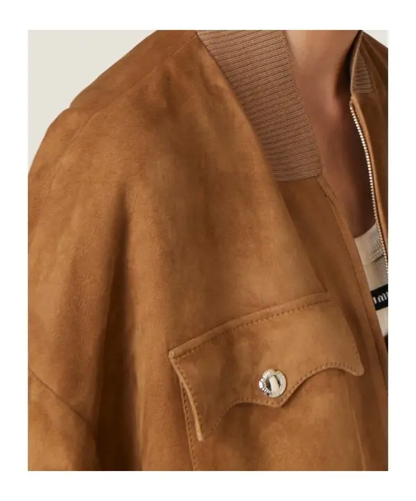 Miu Miu Suede Nappa Leather Bomber Jacket With Embossed Logo
