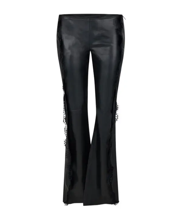 Off-White Leather Trousers With Lace Trim