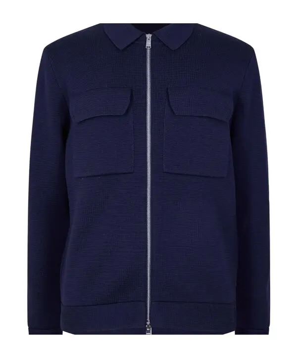 Hugo Boss Navy Knitted Lapel Casual Jacket