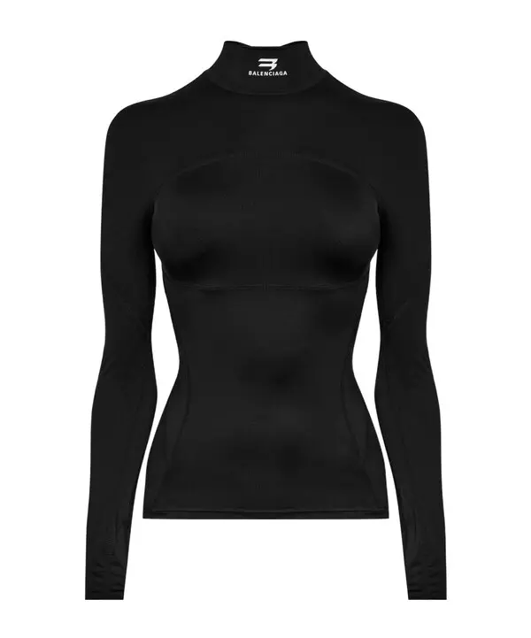 Balenciaga Slim Fit High Neck Long Sleeve T-shirt - Black