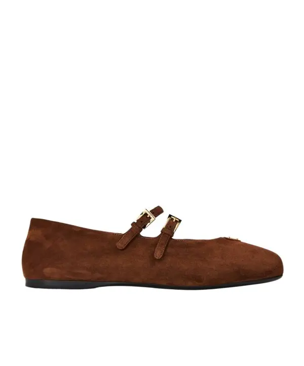 Prada Two Strap Mary Jane Ballerina Flats - Brown