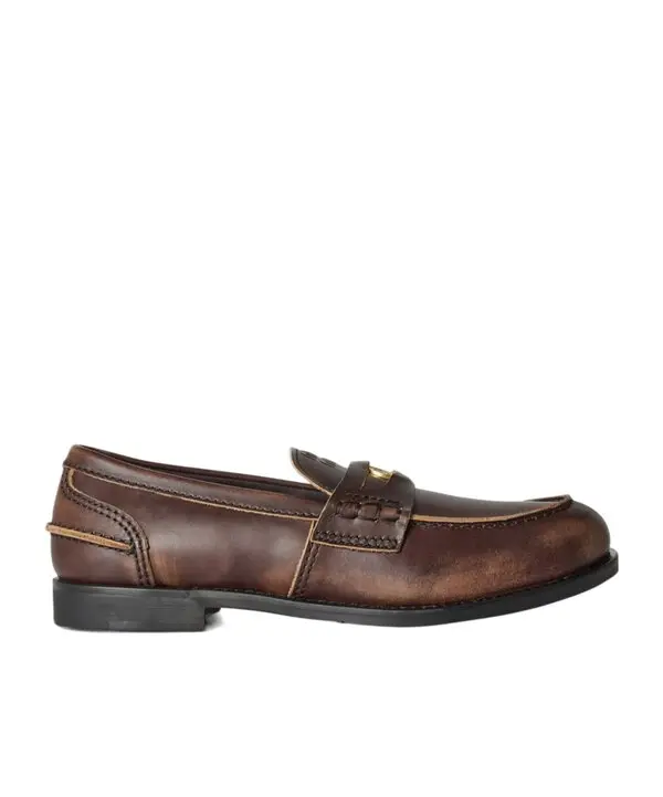 Miu Miu Leather Penny Loafers With Metal Ornament