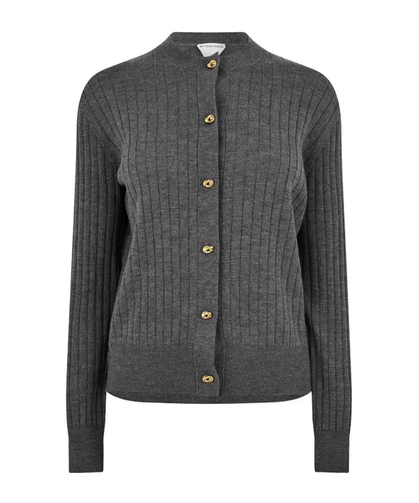 Bottega Veneta Ribbed Wool Cardigan With Golden Buttons