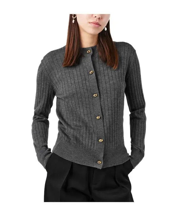 Bottega Veneta Ribbed Wool Cardigan With Golden Buttons