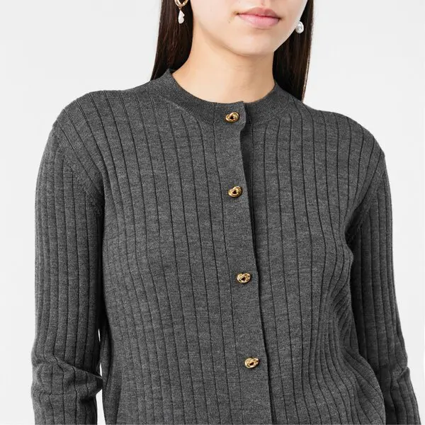 Bottega Veneta Ribbed Wool Cardigan With Golden Buttons