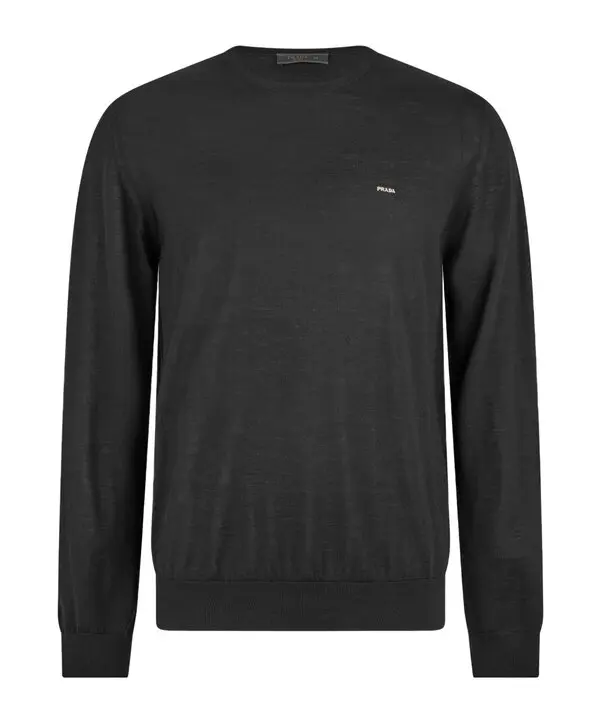Prada Crew Neck Long Sleeve Knit Sweater - Black