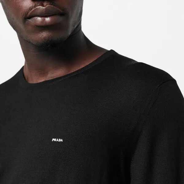Prada Crew Neck Long Sleeve Knit Sweater - Black