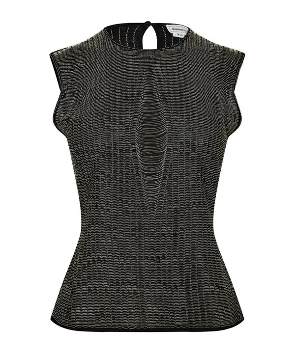 Alexander McQueen Sleeveless Crew Neck Knit Top With Metallic Threads
