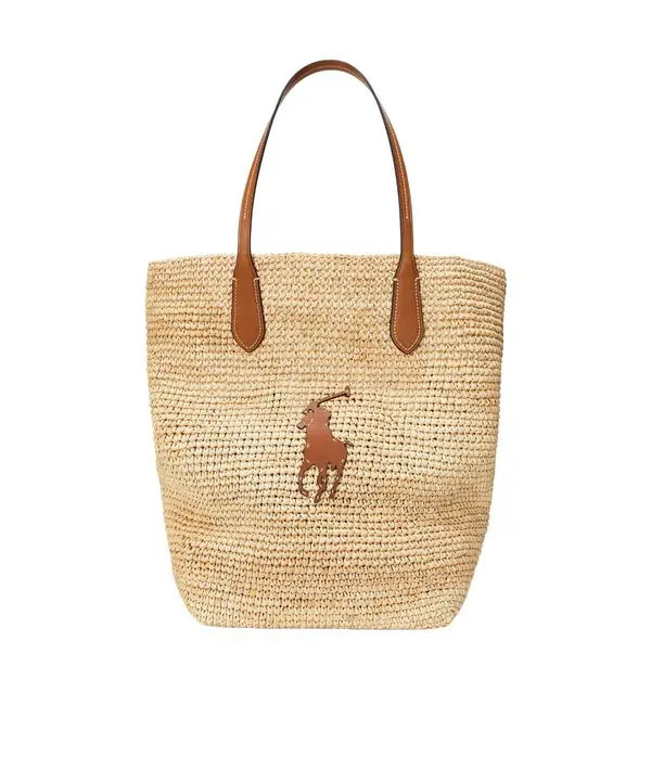 Polo Ralph Lauren Raffia Tote Bag With Leather Trim - Nude