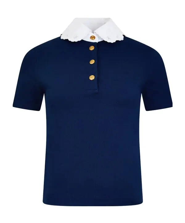 Valentino Garavani Fine Ribbed Short-sleeve Polo Shirt - Blue
