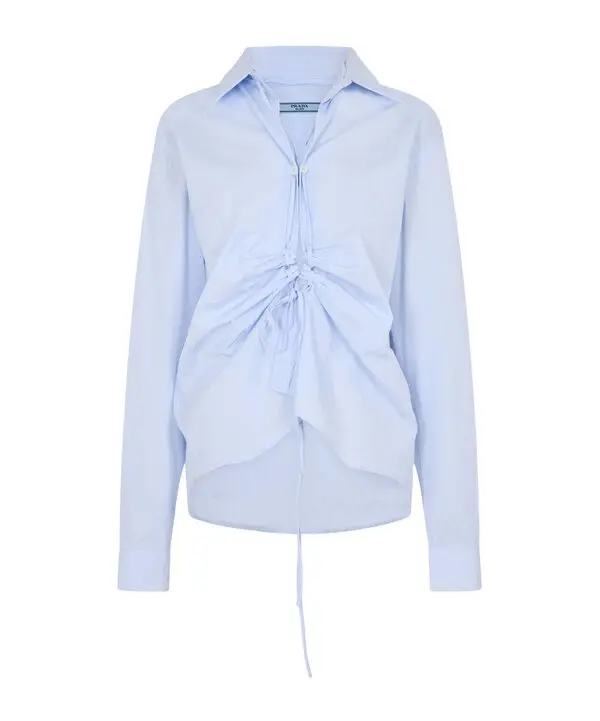 Prada Light Cotton Shirt With Lace-up Detail - Blue