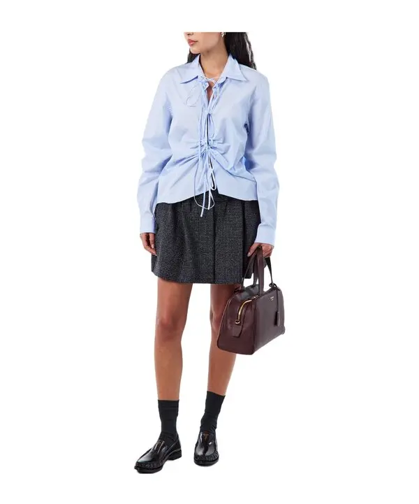 Prada Light Cotton Shirt With Lace-up Detail - Blue