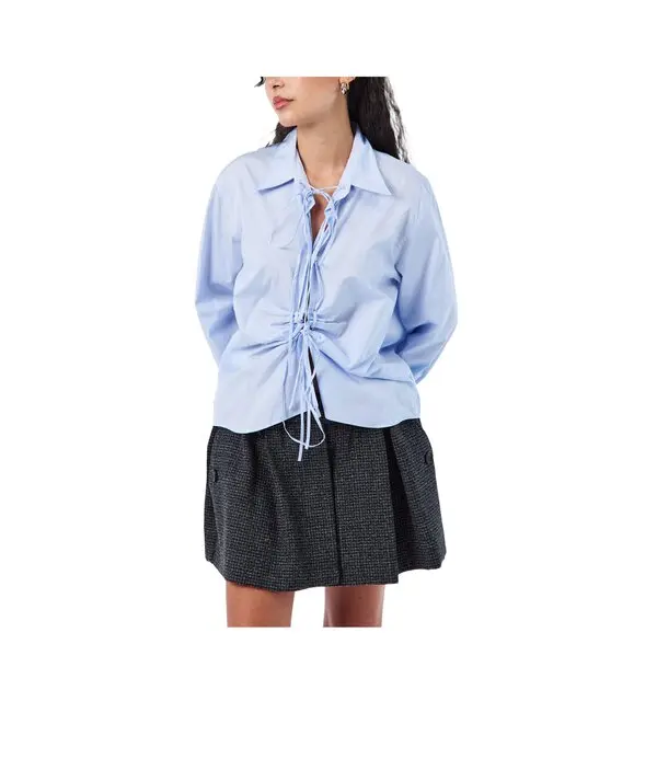Prada Light Cotton Shirt With Lace-up Detail - Blue