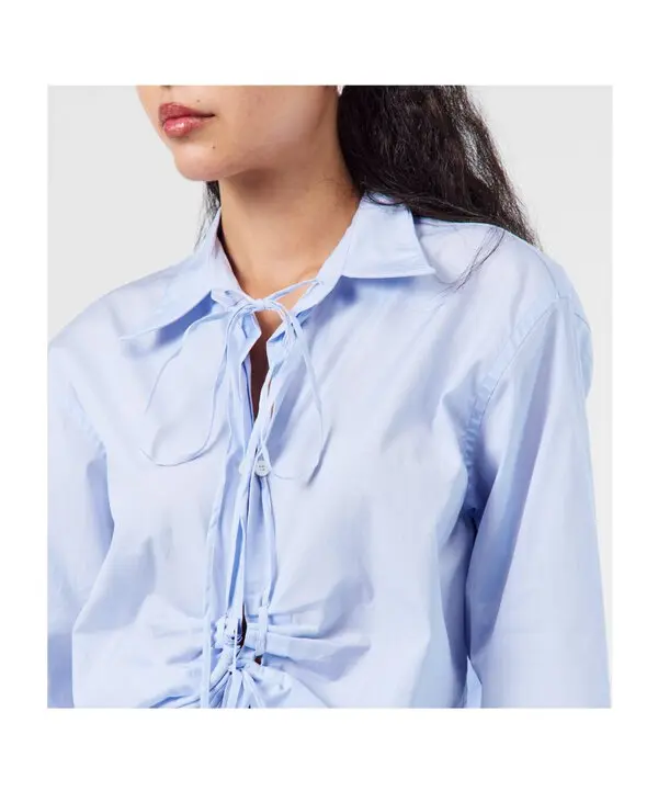 Prada Light Cotton Shirt With Lace-up Detail - Blue